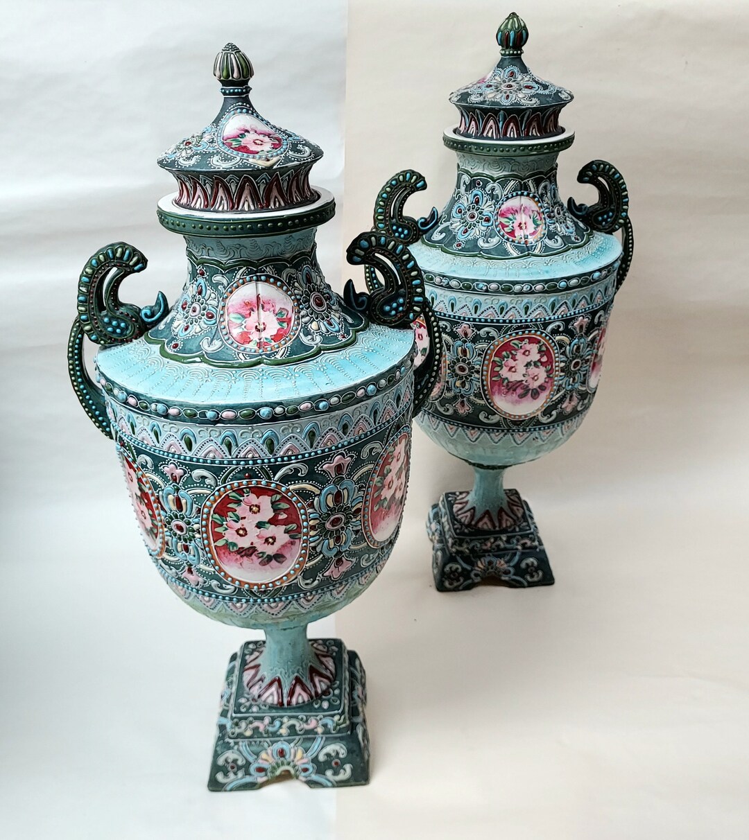 Pair of Very Large Noritake Nippon Beaded Moriage Vases - Etsy