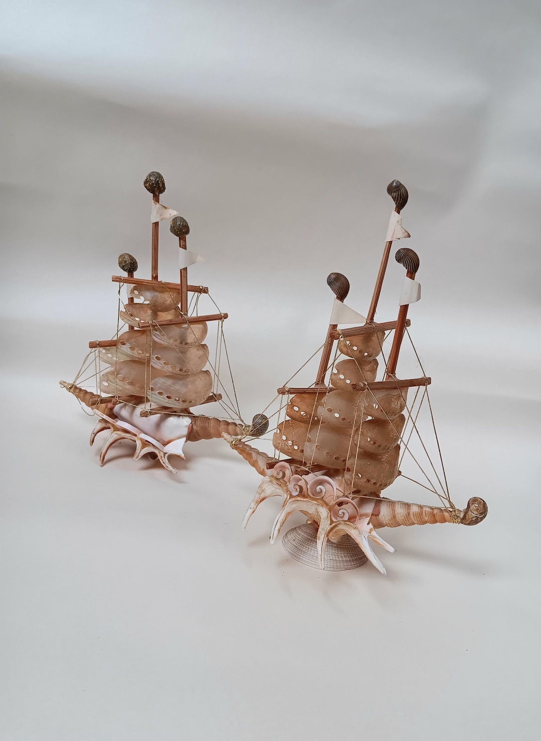 Pair of Vintage Handmade Shell Boats - Etsy