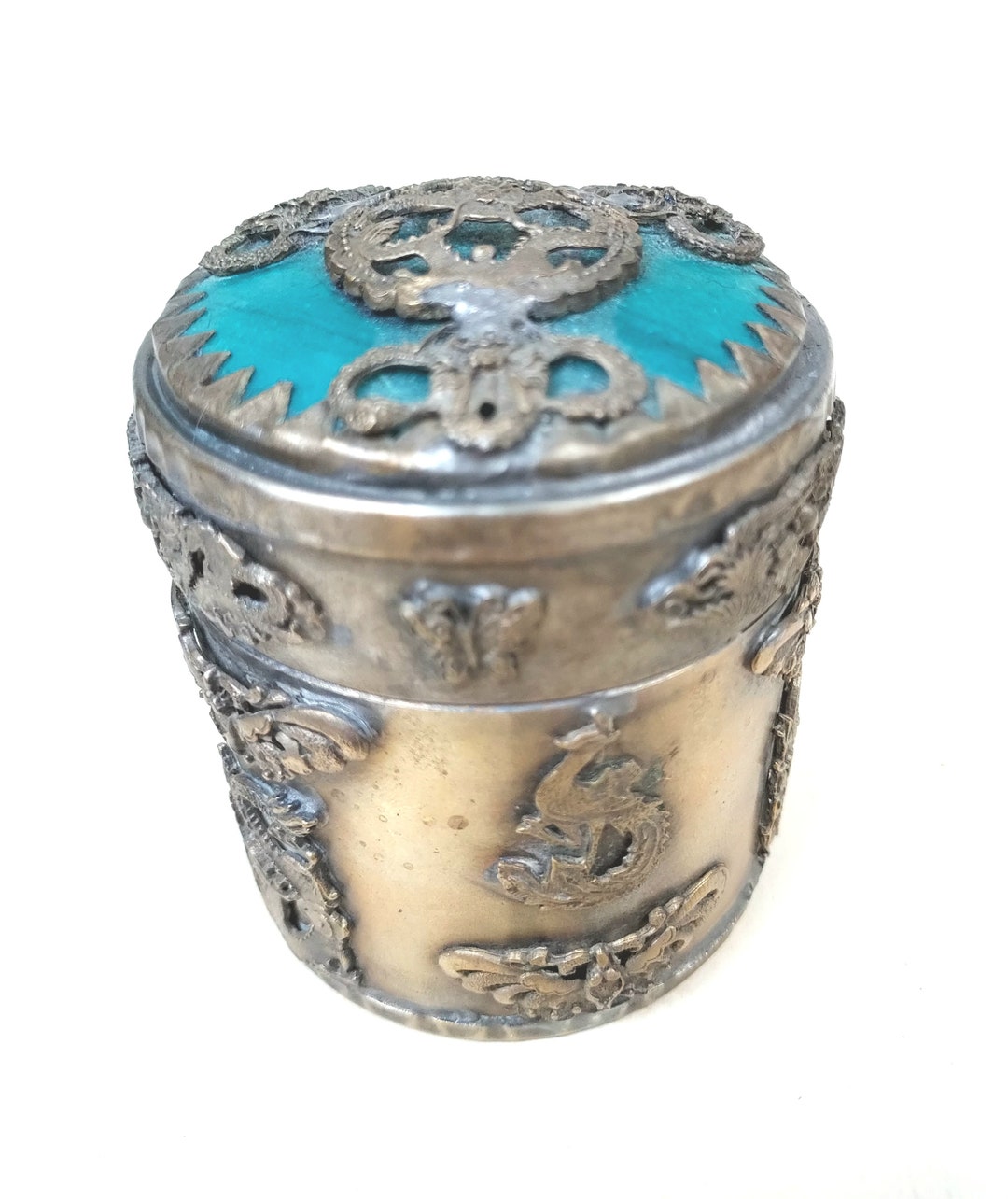 Tibetan Filigree Silver Snuff Box With Jade Inlay - Etsy