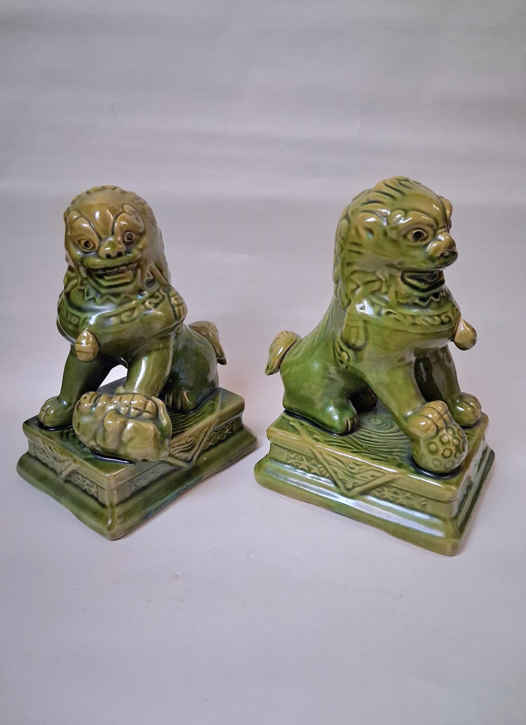 Pair of Green Chinese Ceramic Dogs of Foo - Etsy