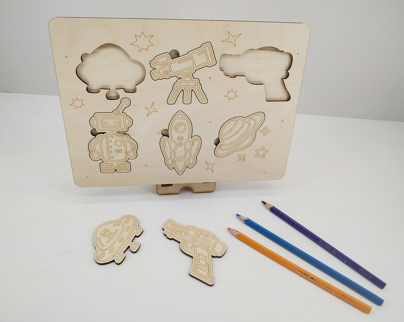 Wooden Space Aliens Puzzle, Educational Shape Puzzle Montessori Toy ...