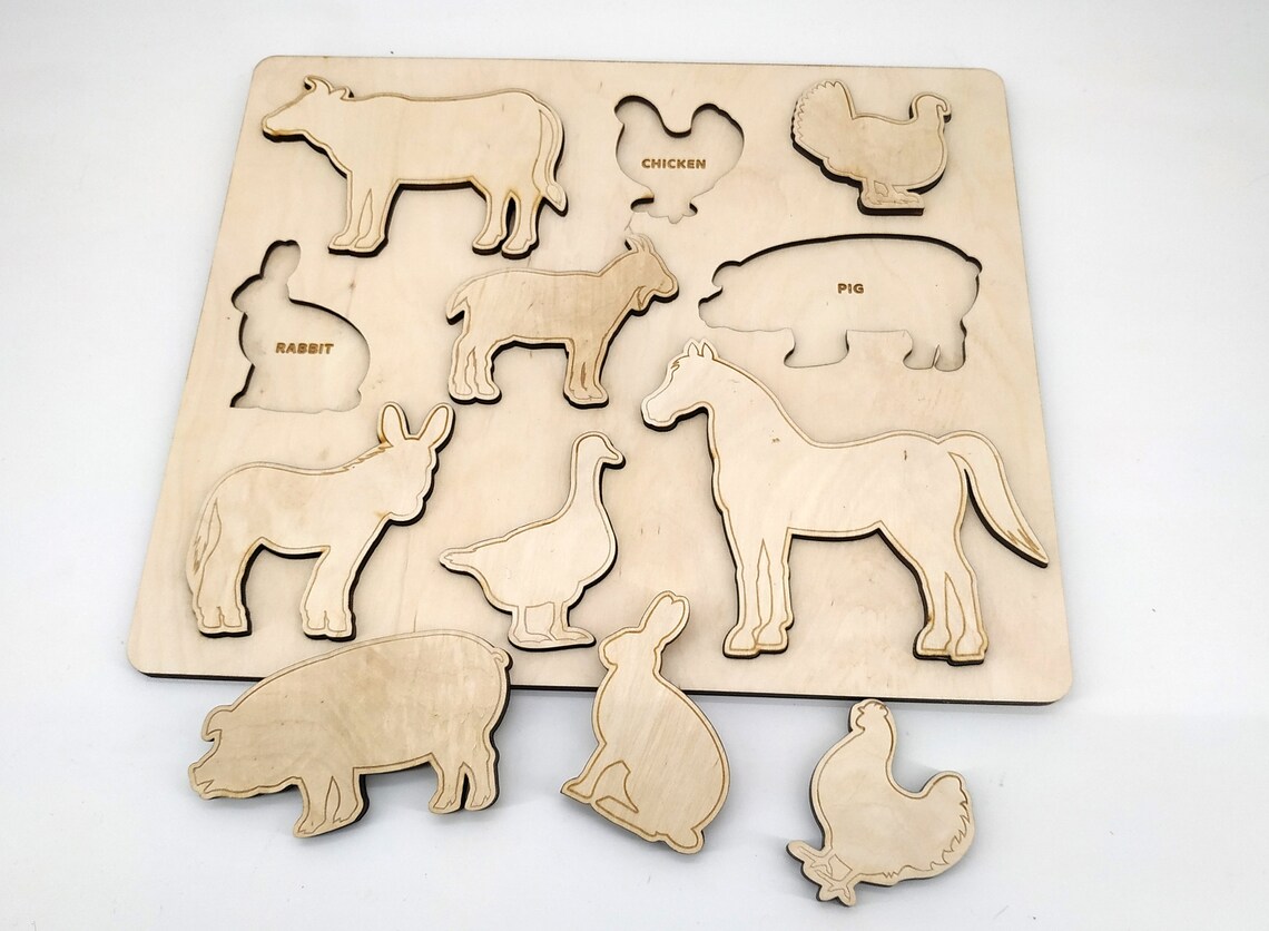 Wooden Farm Animal Puzzle Educational Shape Puzzle Montessori - Etsy