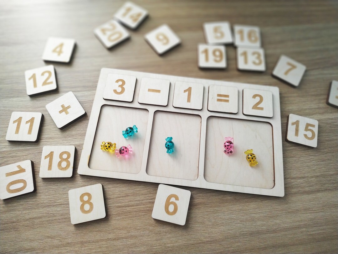 Wooden Math Board, Montessori Math Counting Tray Number Puzzle ...