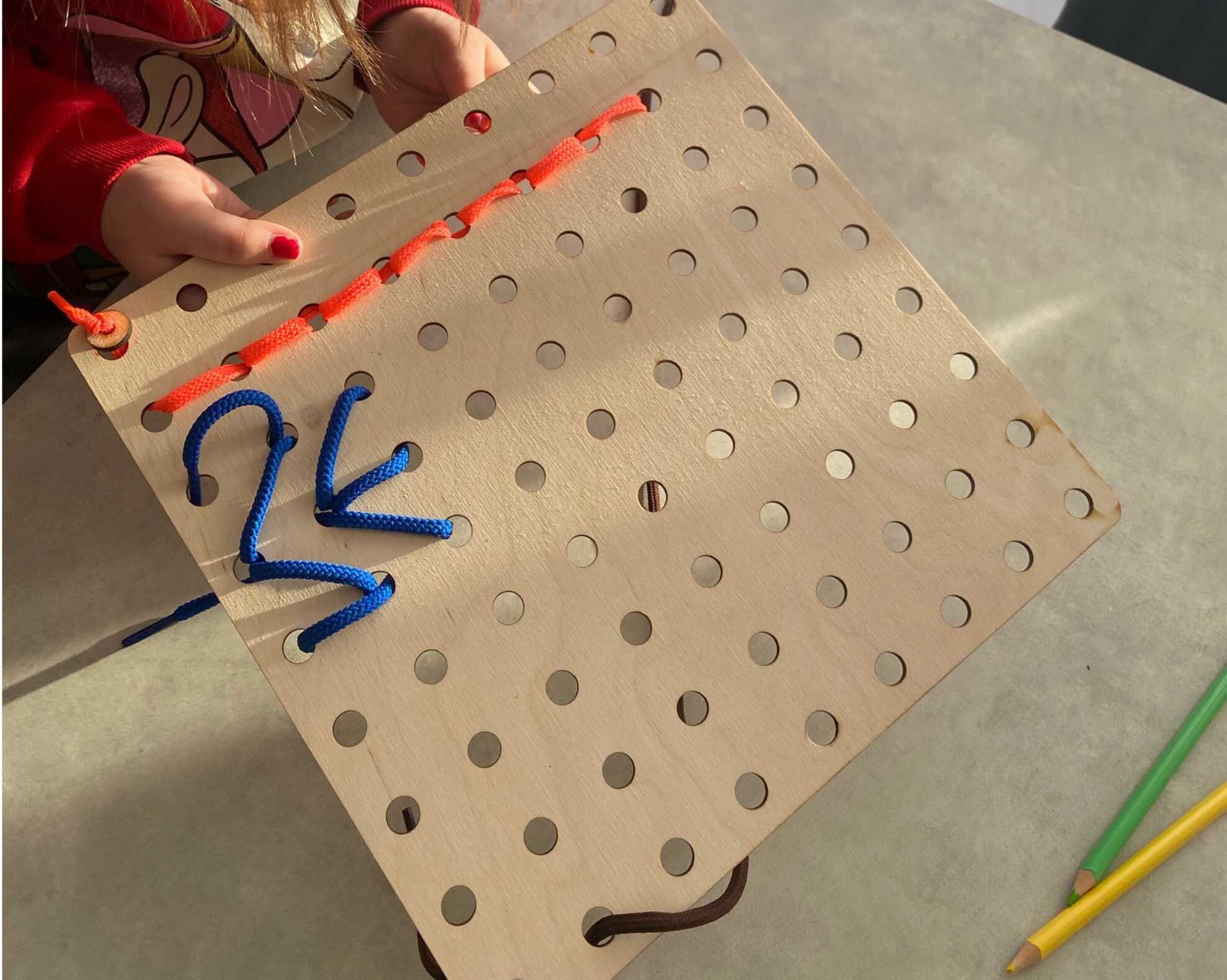 Wooden Lacing Toys for Kids, Montessori Lacing Activity Board Toy, Wood ...