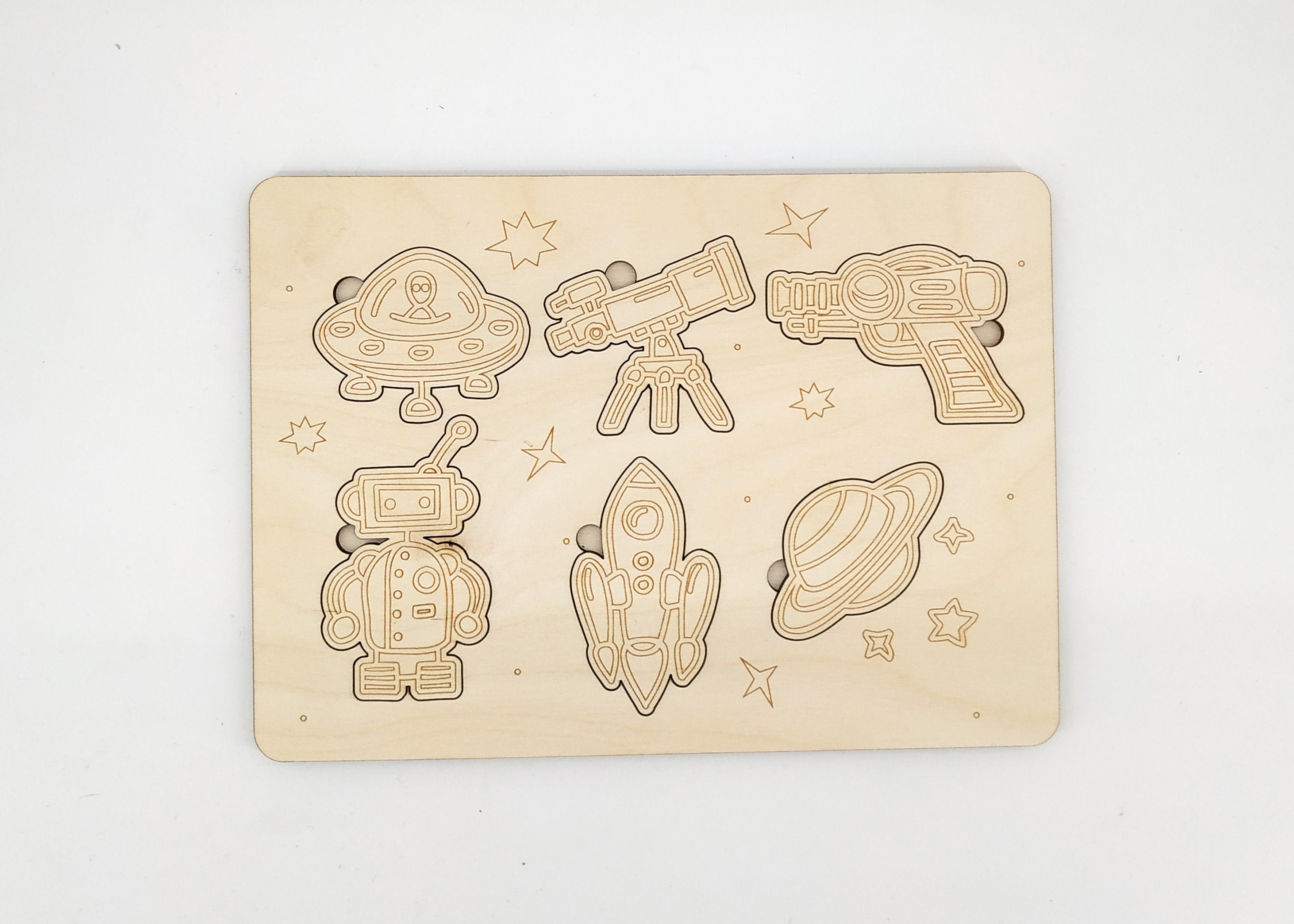 Wooden Space Aliens Puzzle, Educational Shape Puzzle Montessori Toy ...