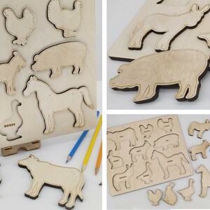 Wooden Farm Animal Puzzle Educational Shape Puzzle Montessori - Etsy