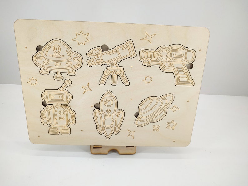 Wooden Space Aliens Puzzle, Educational Shape Puzzle Montessori Toy ...