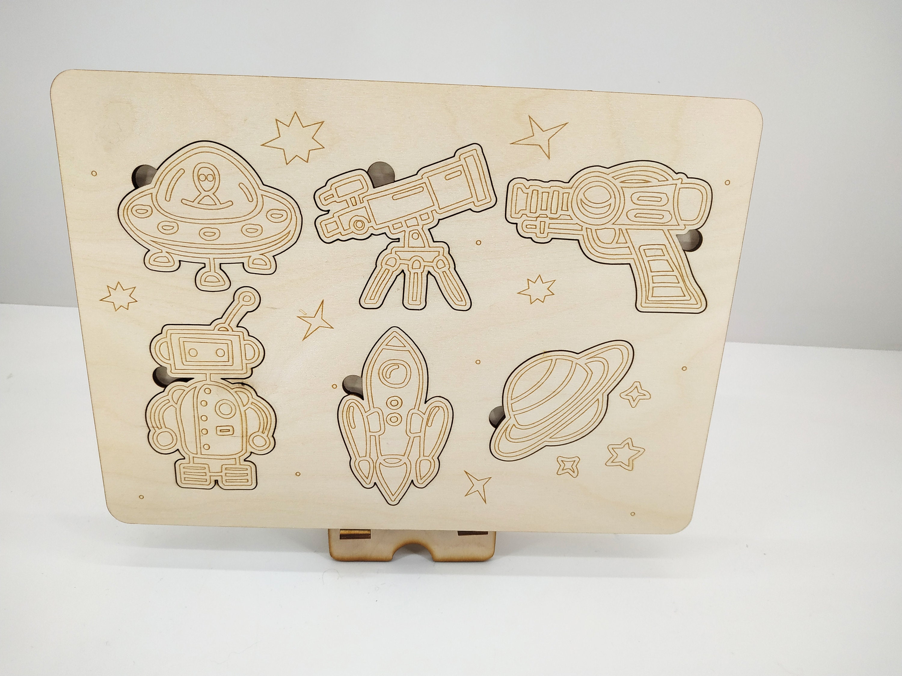Wooden Space Aliens Puzzle, Educational Shape Puzzle Montessori Toy ...