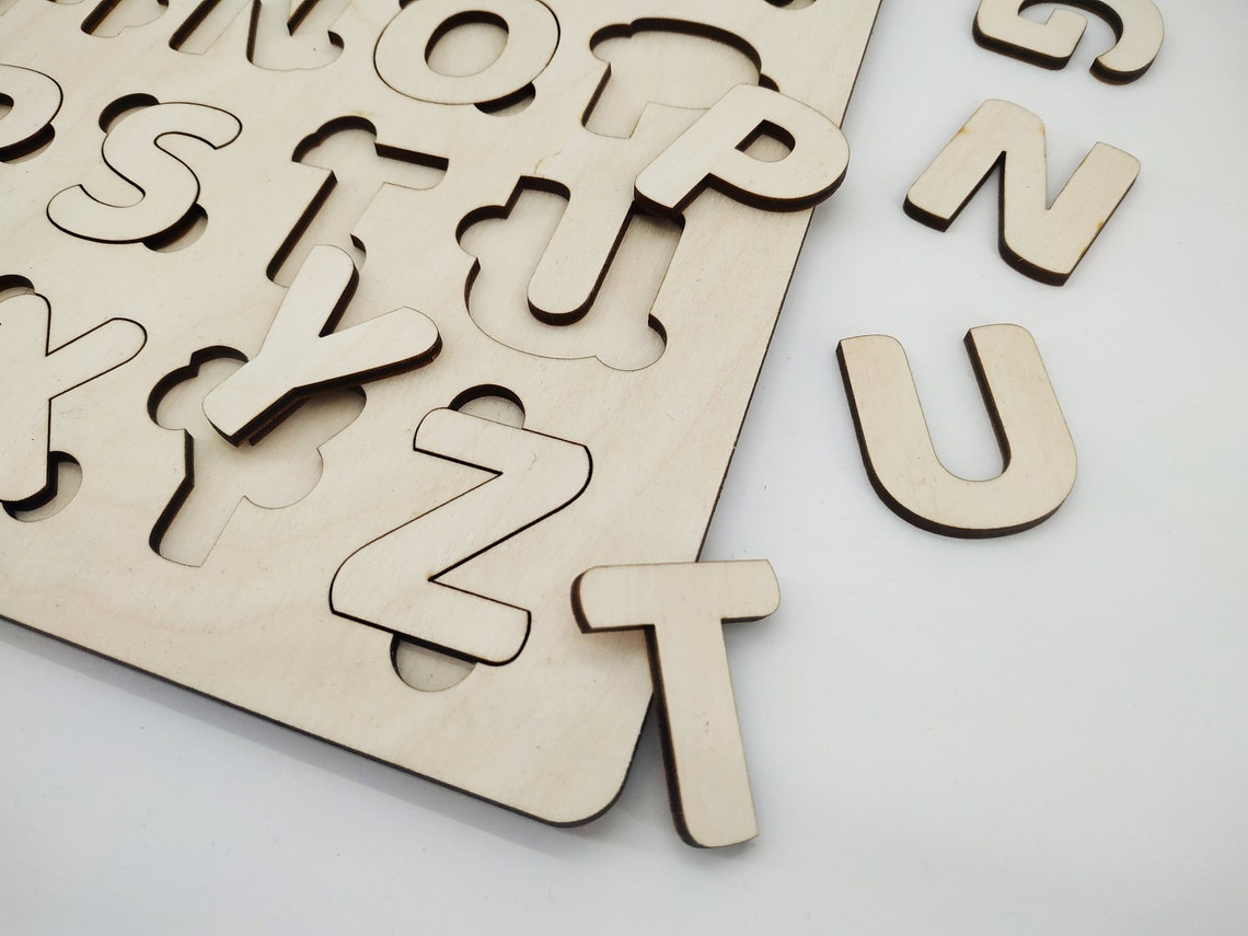 Wooden Alphabet Puzzle Montessori Toy for Kids Educational - Etsy