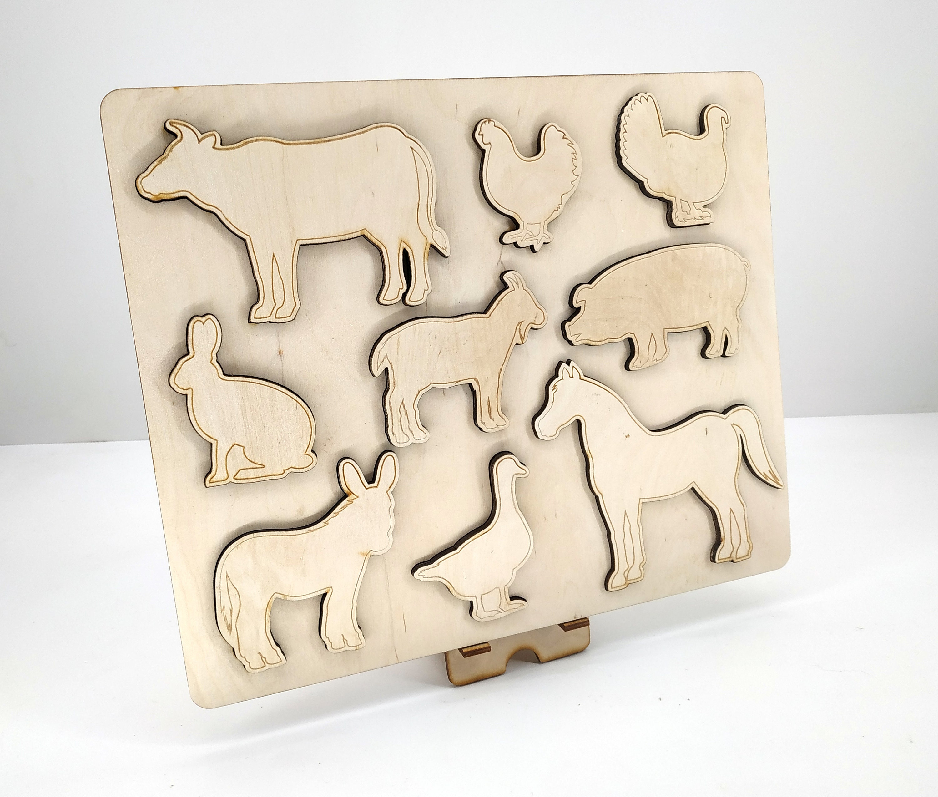 Wooden Farm Animal Puzzle Educational Shape Puzzle Montessori - Etsy
