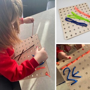 Wooden Lacing Toys for Kids, Montessori Lacing Activity Board Toy, Wood ...