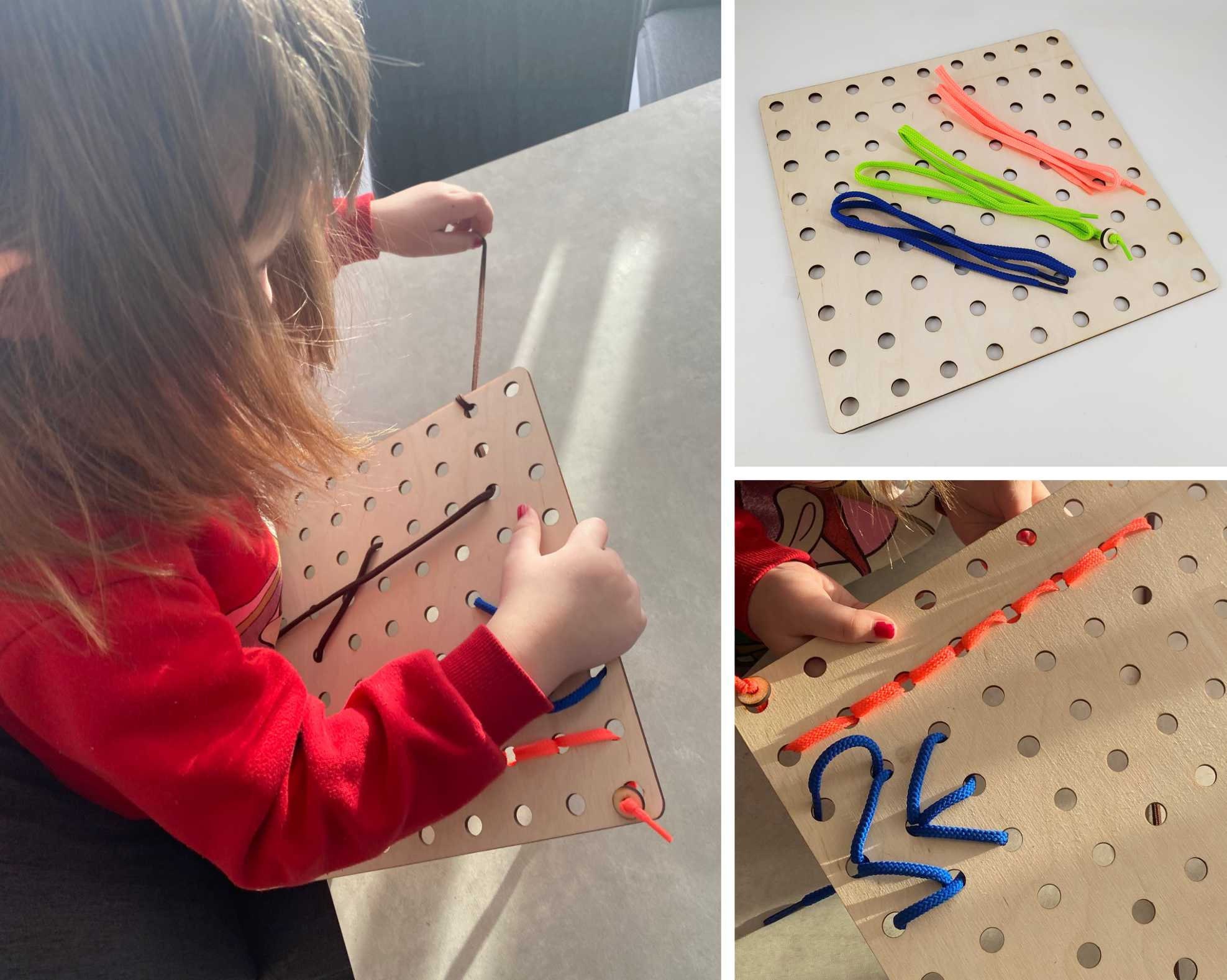 Wooden Lacing Toys for Kids, Montessori Lacing Activity Board Toy, Wood ...