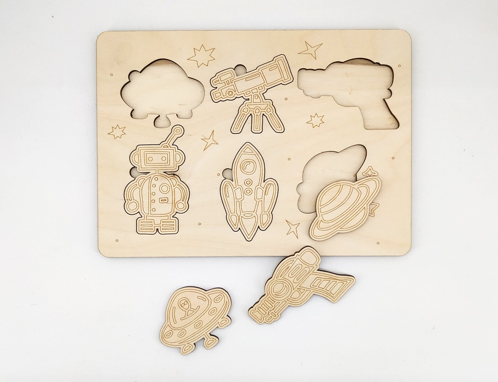 Wooden Space Aliens Puzzle, Educational Shape Puzzle Montessori Toy ...