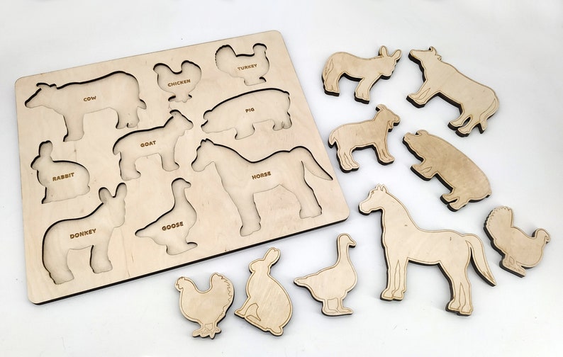 Wooden Farm Animal Puzzle Educational Shape Puzzle Montessori - Etsy