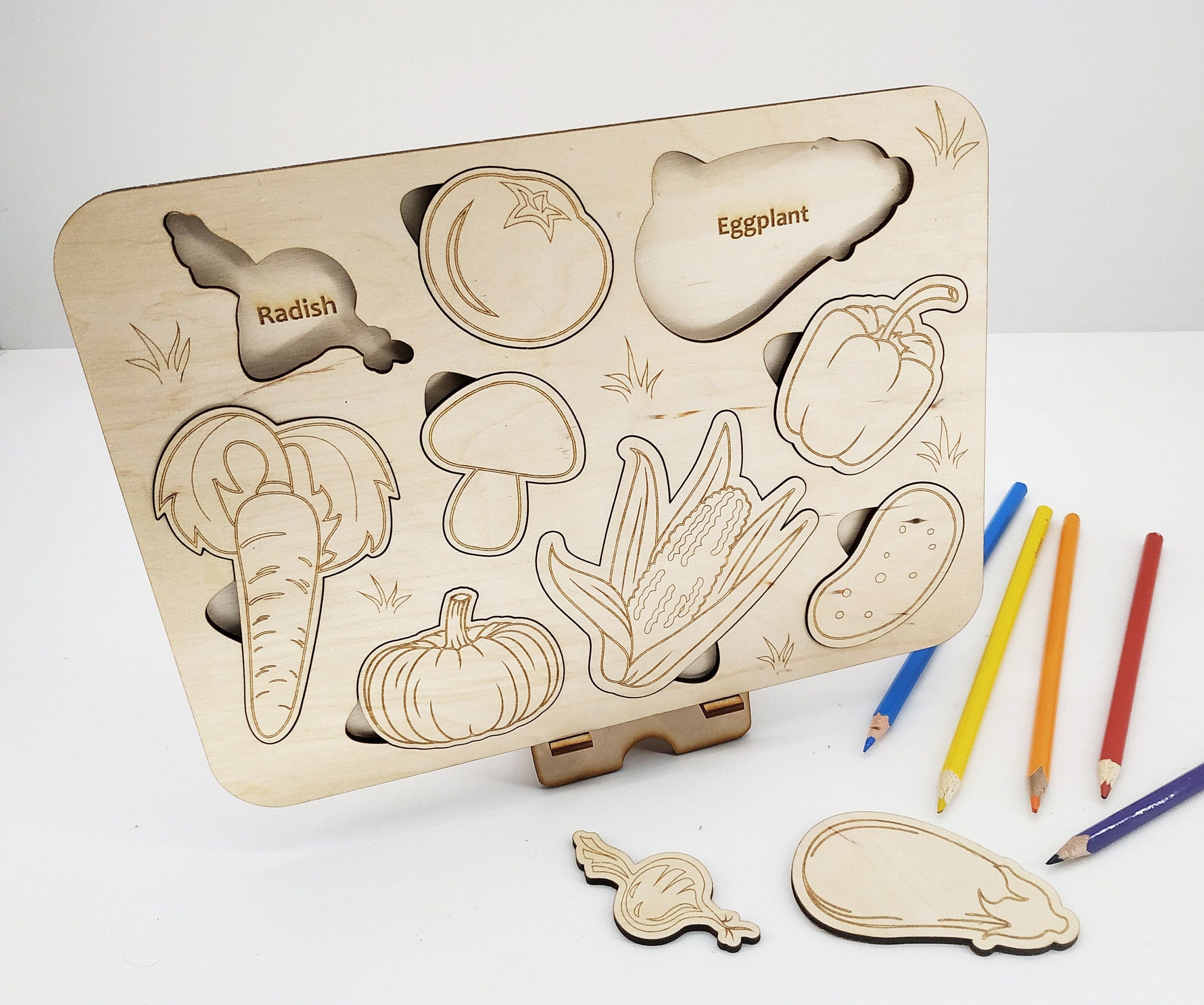 Wooden Vegetables Puzzle, Educational Shape Puzzle Montessori Toy ...