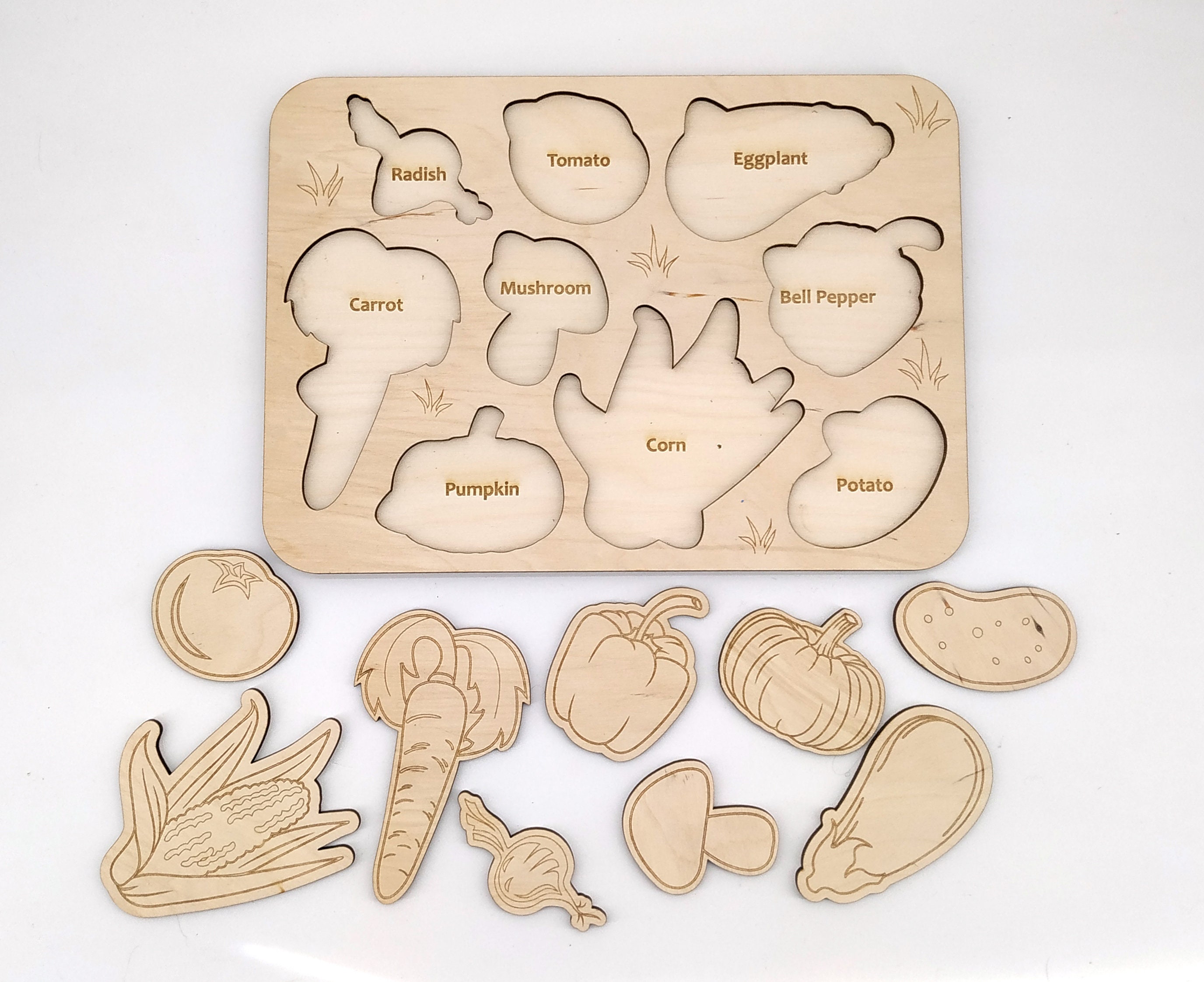 Wooden Vegetables Puzzle, Educational Shape Puzzle Montessori Toy ...
