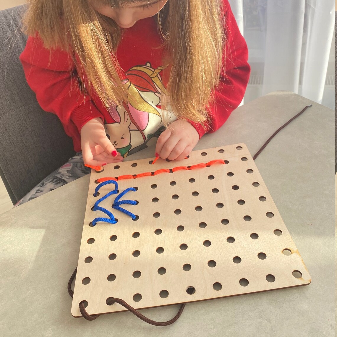 Wooden Lacing Toys for Kids, Montessori Lacing Activity Board Toy, Wood ...