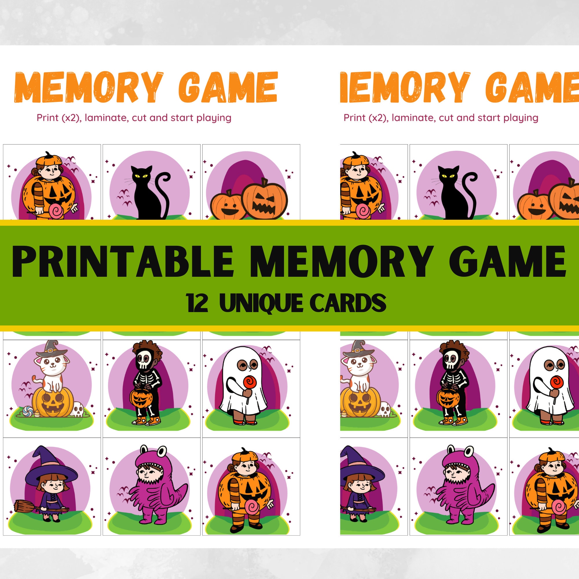 Printable Halloween Memory Games, Halloween Games for Family, Spooky ...