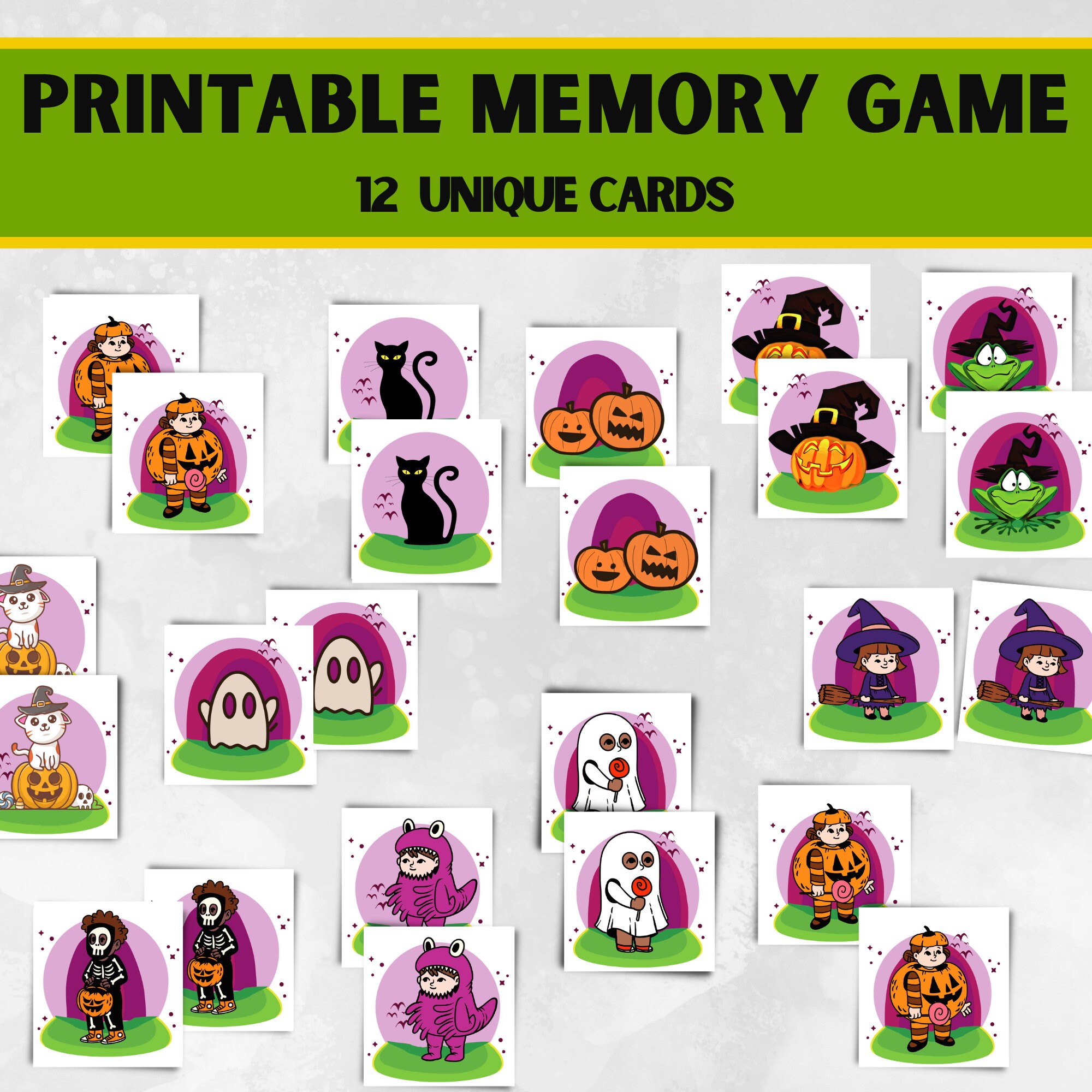 Printable Halloween Memory Games, Halloween Games for Family, Spooky ...