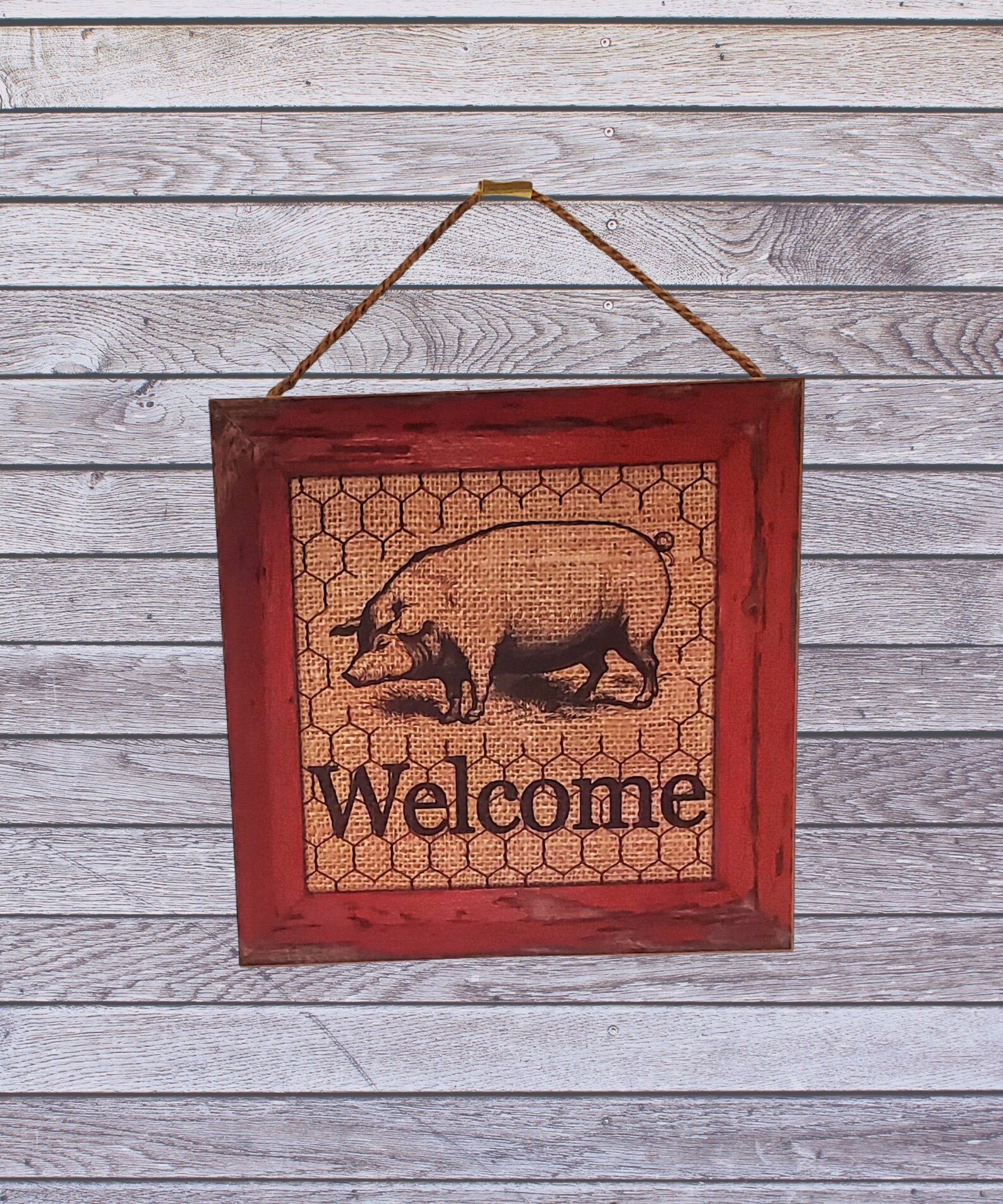 Welcome Sign With Pig Farmhouse Welcome Sig Sign With Pig - Etsy UK