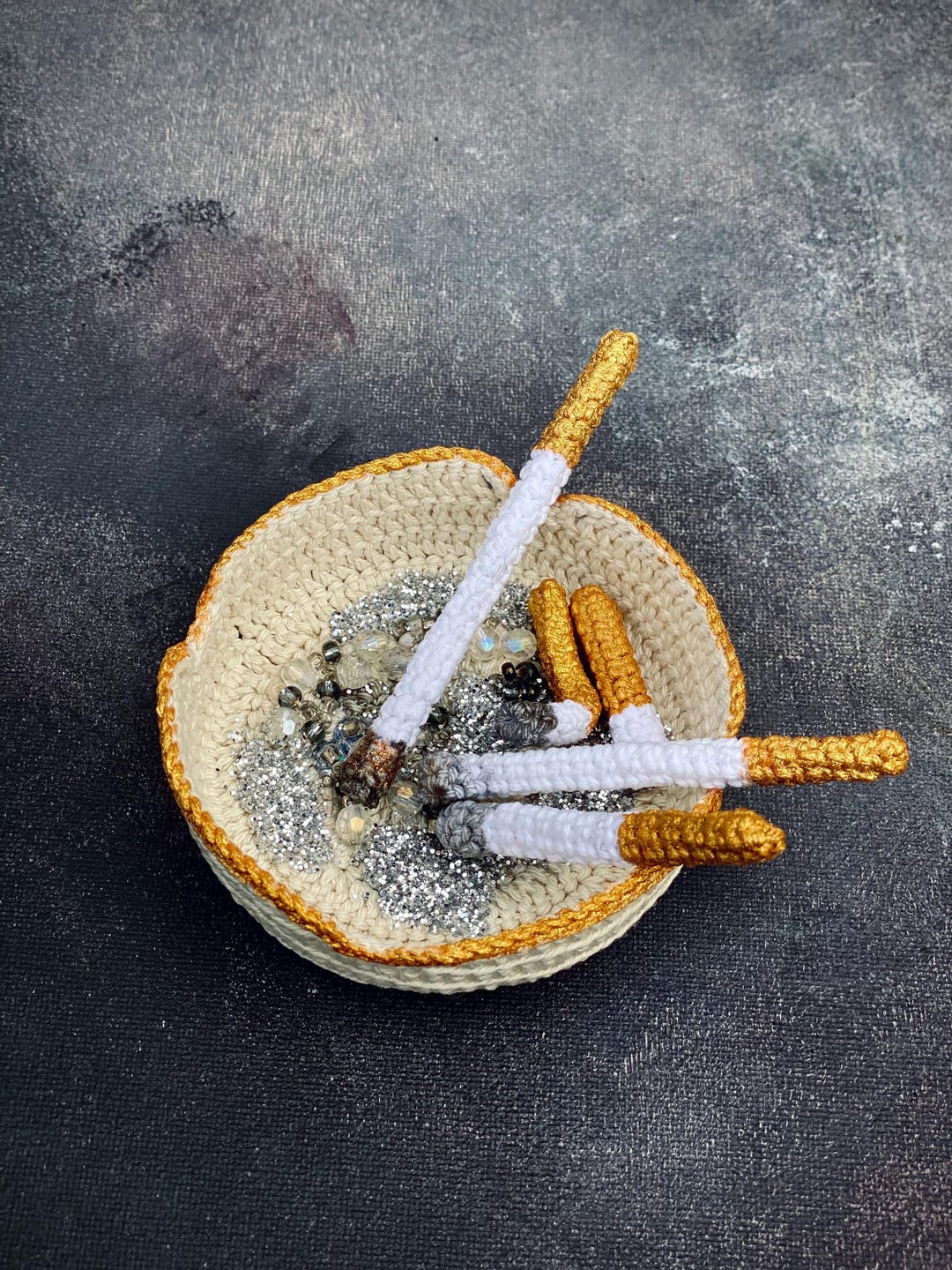 Crochet Cigarettes and Ashtray Collectible Art Piece - Etsy