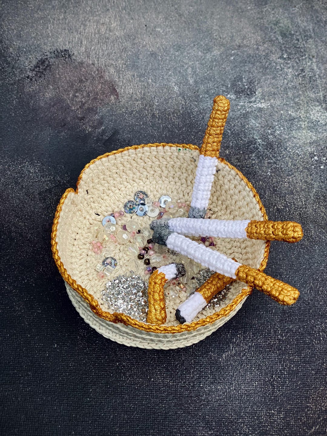 Crochet Cigarettes and Ashtray Collectible Art Piece - Etsy