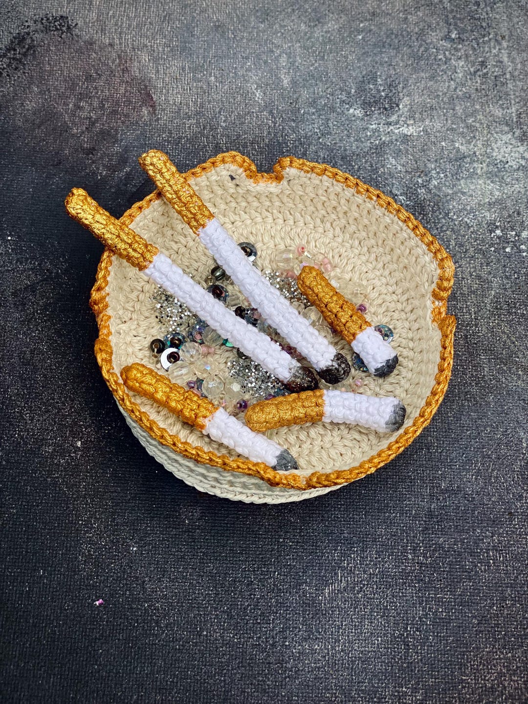 Crochet Cigarettes and Ashtray Collectible Art Piece - Etsy