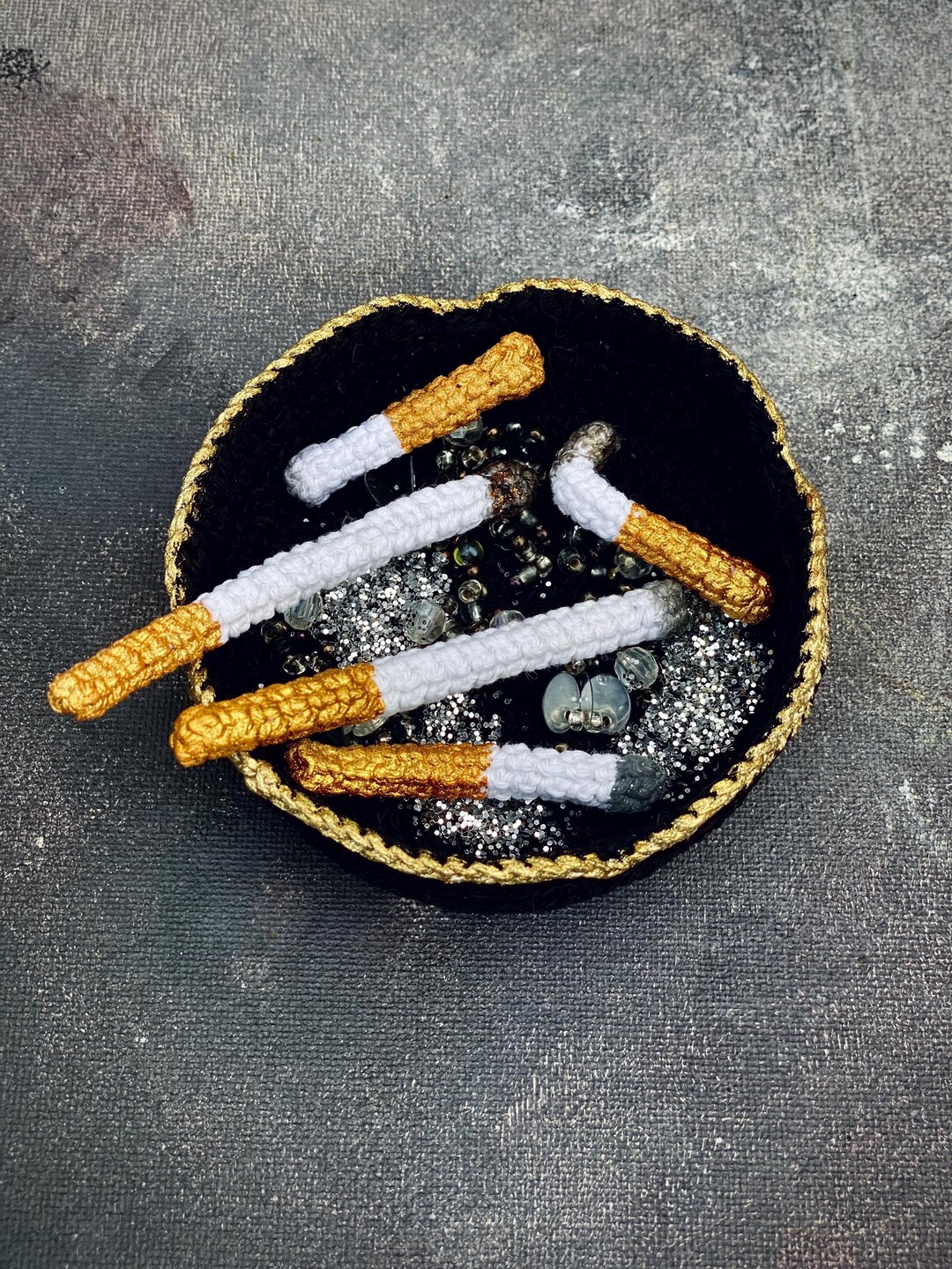 Crochet Cigarettes and Ashtray Collectible Art Piece - Etsy