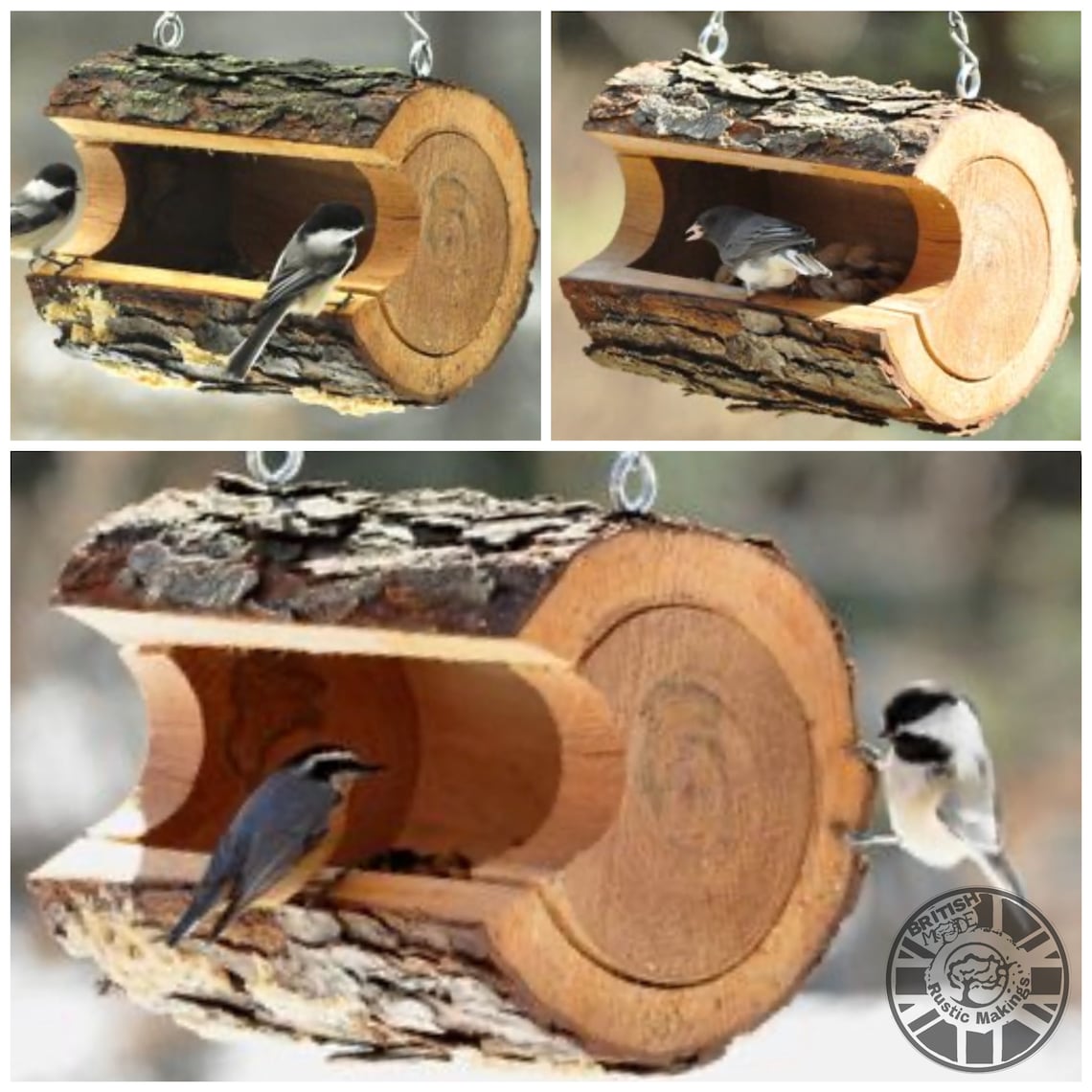 Rustic Log Wooden Bird Feeder Etsy