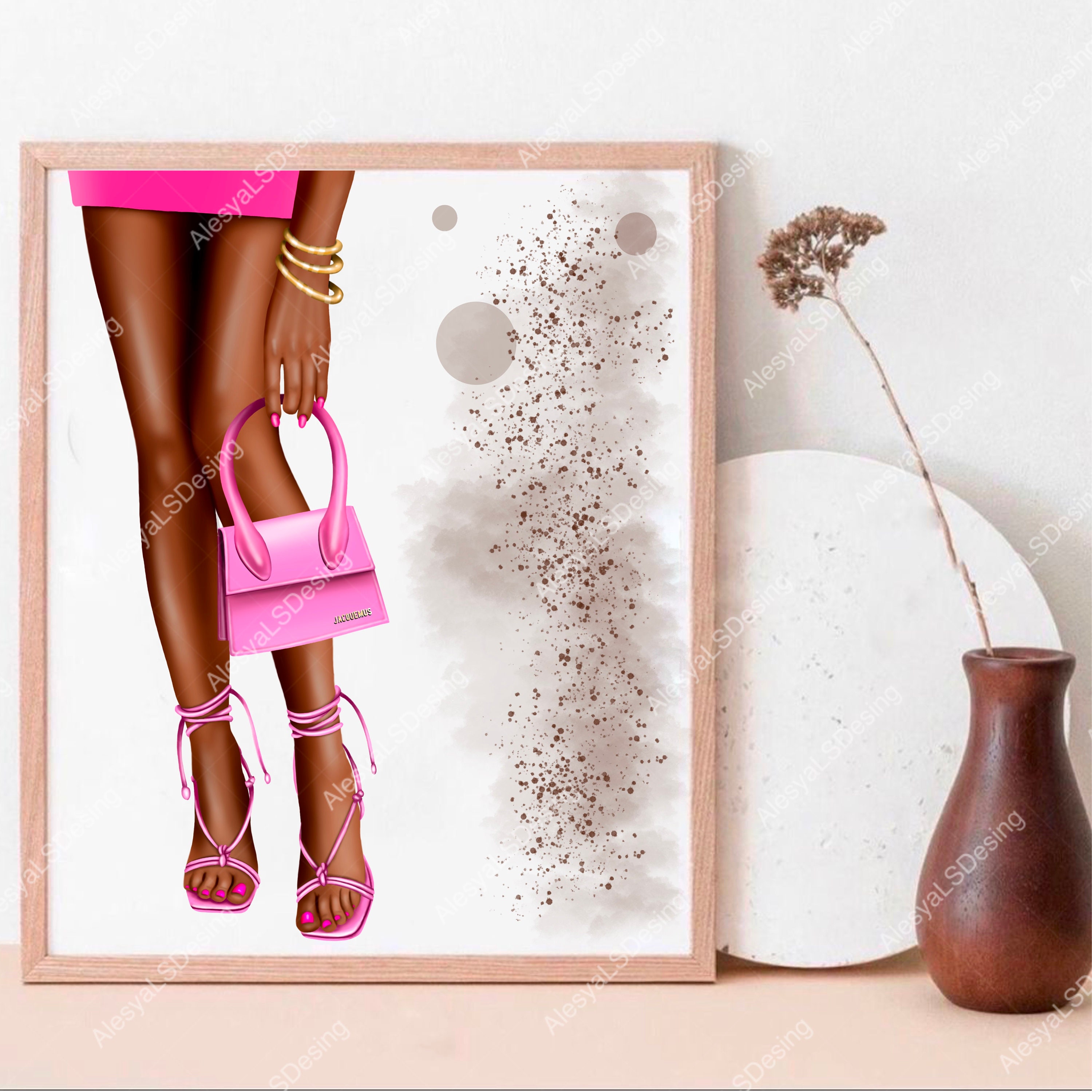 Female Legs Digital Illustration, Pink Sandals, Pink Bag, Girl in Pink ...