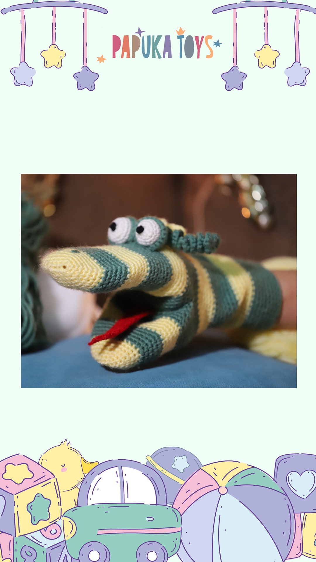 Hand Knitted Doll for Babies, Crochet Jungle Snake Puppet Toy With ...