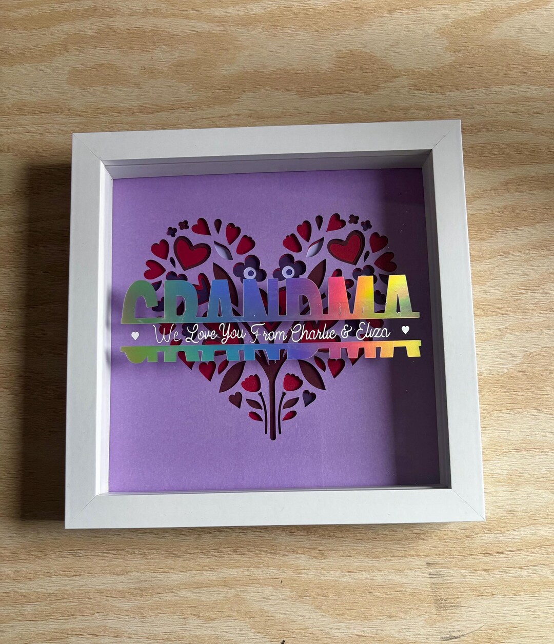 Personalized Nanna Frame: Rainbow Acrylic Name, Heart & Tree Design - Etsy