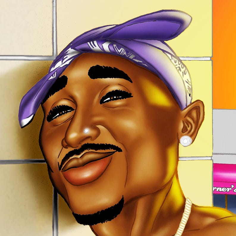2pac Tupac Shakur Cartoon Caricature Celebtoonz Showing Tattoos Leaning ...