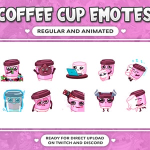 25 ANIMATED AND REGULAR Cute Pink Chibi Coffee Cup Emotes for Twitch ...