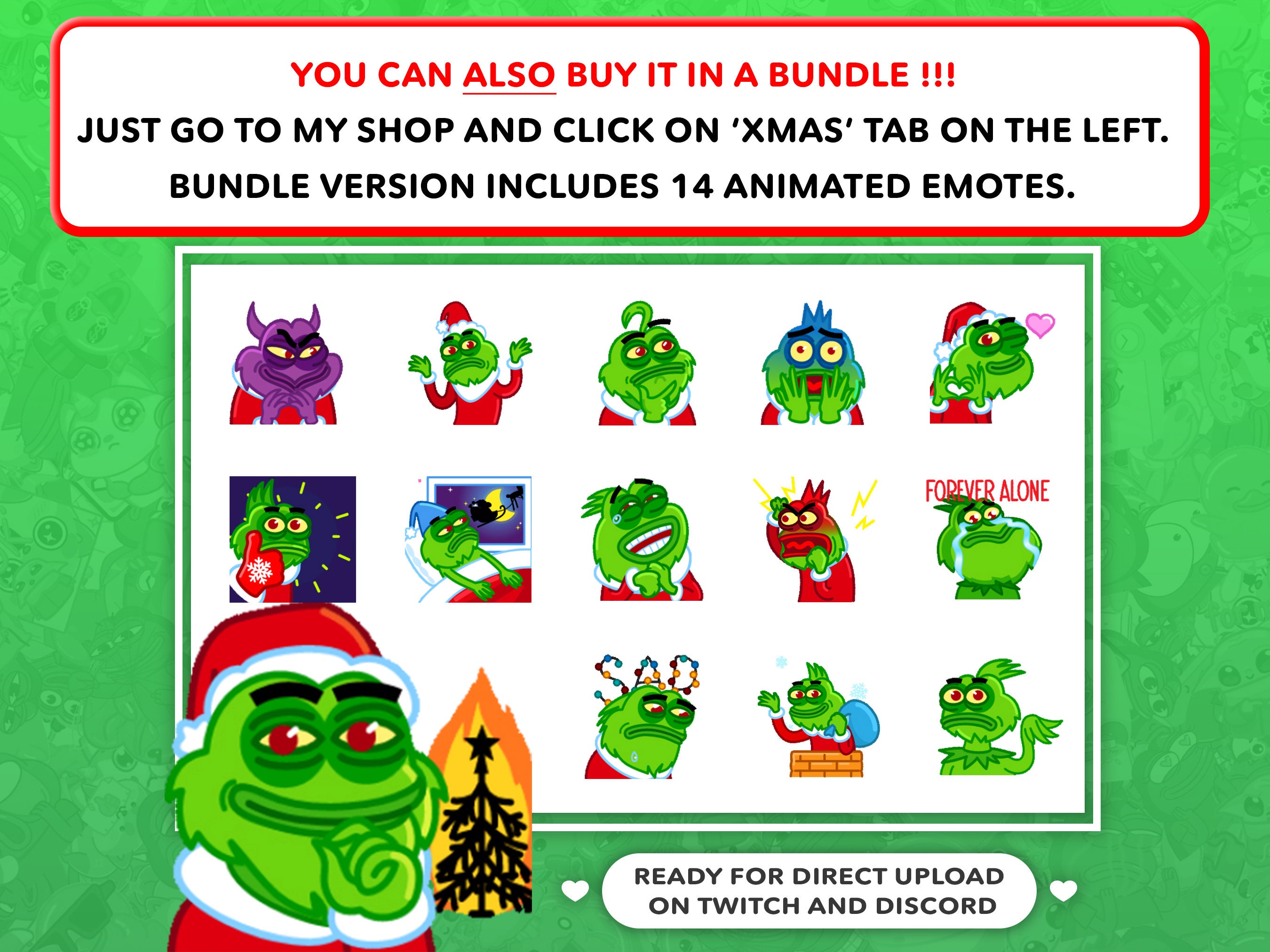 ANIMATED EMOTE Christmas Pepe Scared Peepo for Twitch Kick - Etsy