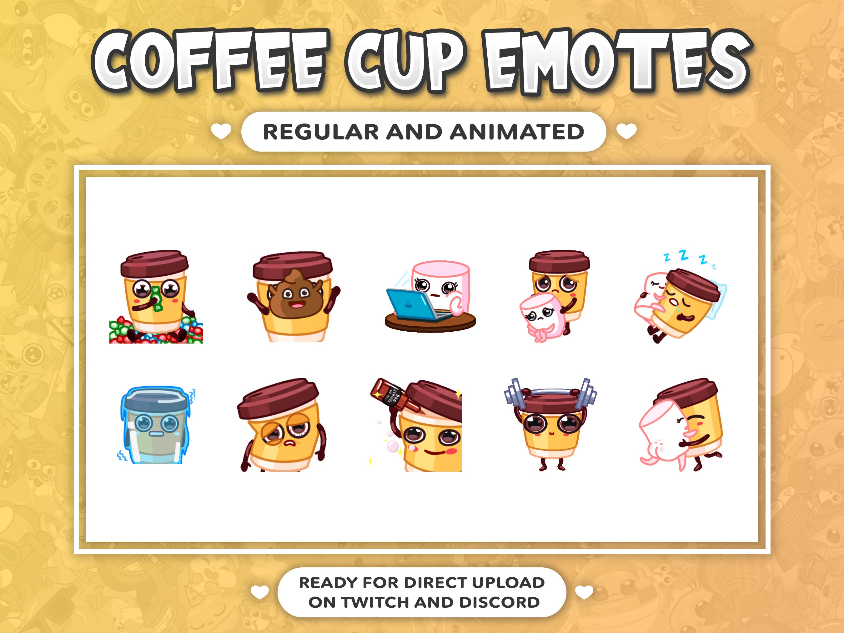 25 ANIMATED AND REGULAR Cute Chibi Coffee Cup Emotes for Twitch and ...