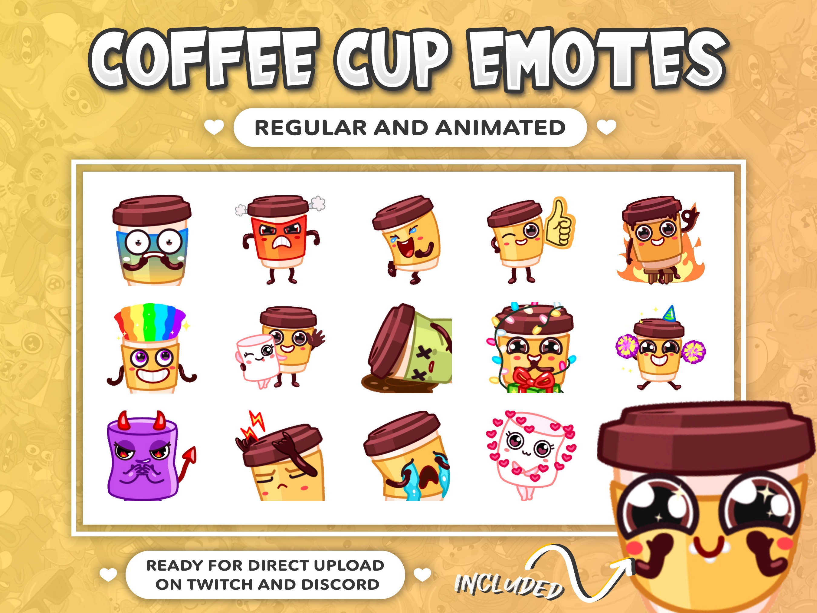 25 ANIMATED AND REGULAR Cute Chibi Coffee Cup Emotes for Twitch and ...