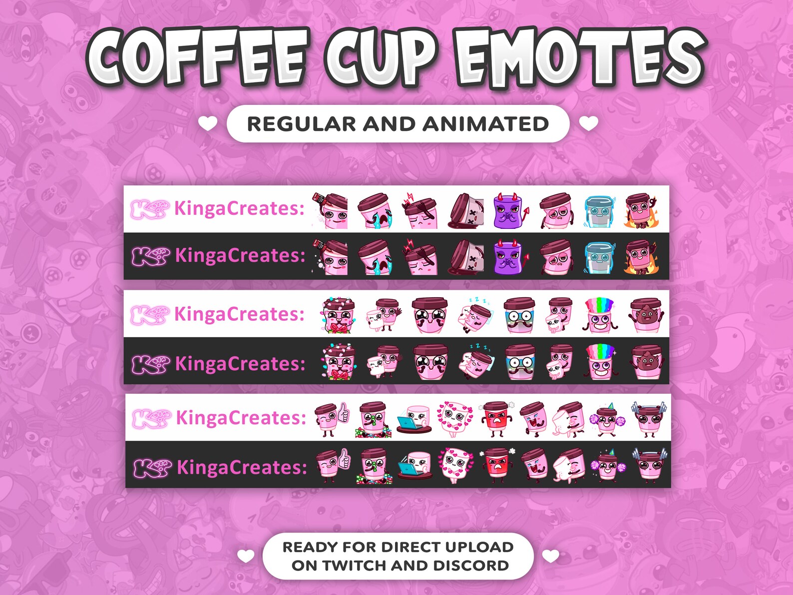 25 ANIMATED AND REGULAR Cute Pink Chibi Coffee Cup Emotes for Twitch ...