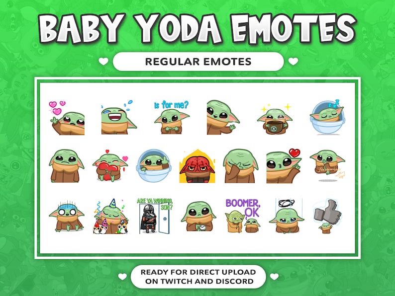 20 EMOTE BUNDLE Cute Baby Yoda Grogu Emotes for Twitch, Kick and ...