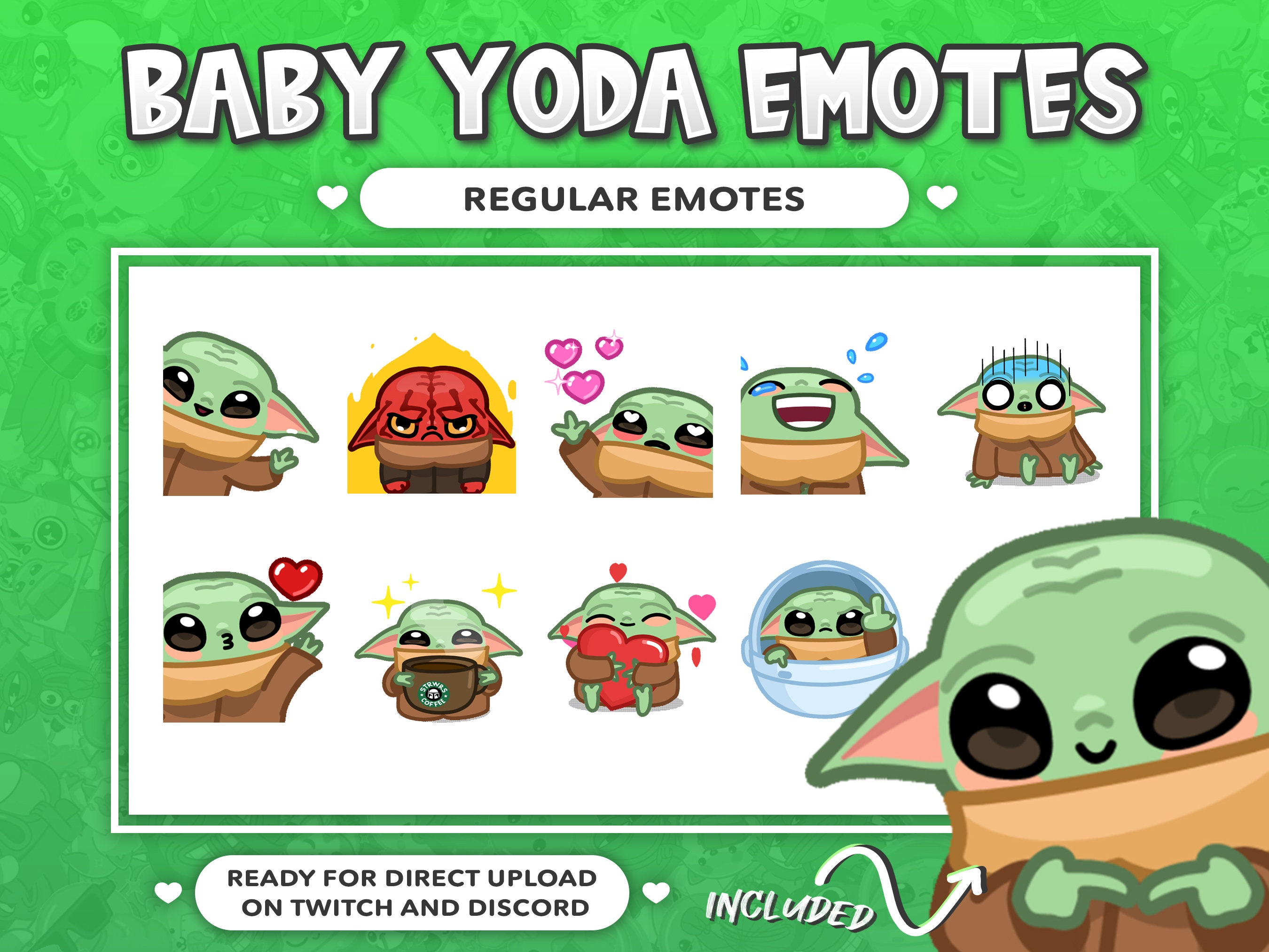 20 EMOTE BUNDLE Cute Baby Yoda Grogu Emotes for Twitch, Kick and ...