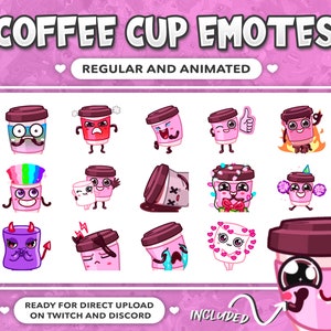 25 ANIMATED AND REGULAR Cute Pink Chibi Coffee Cup Emotes for Twitch ...