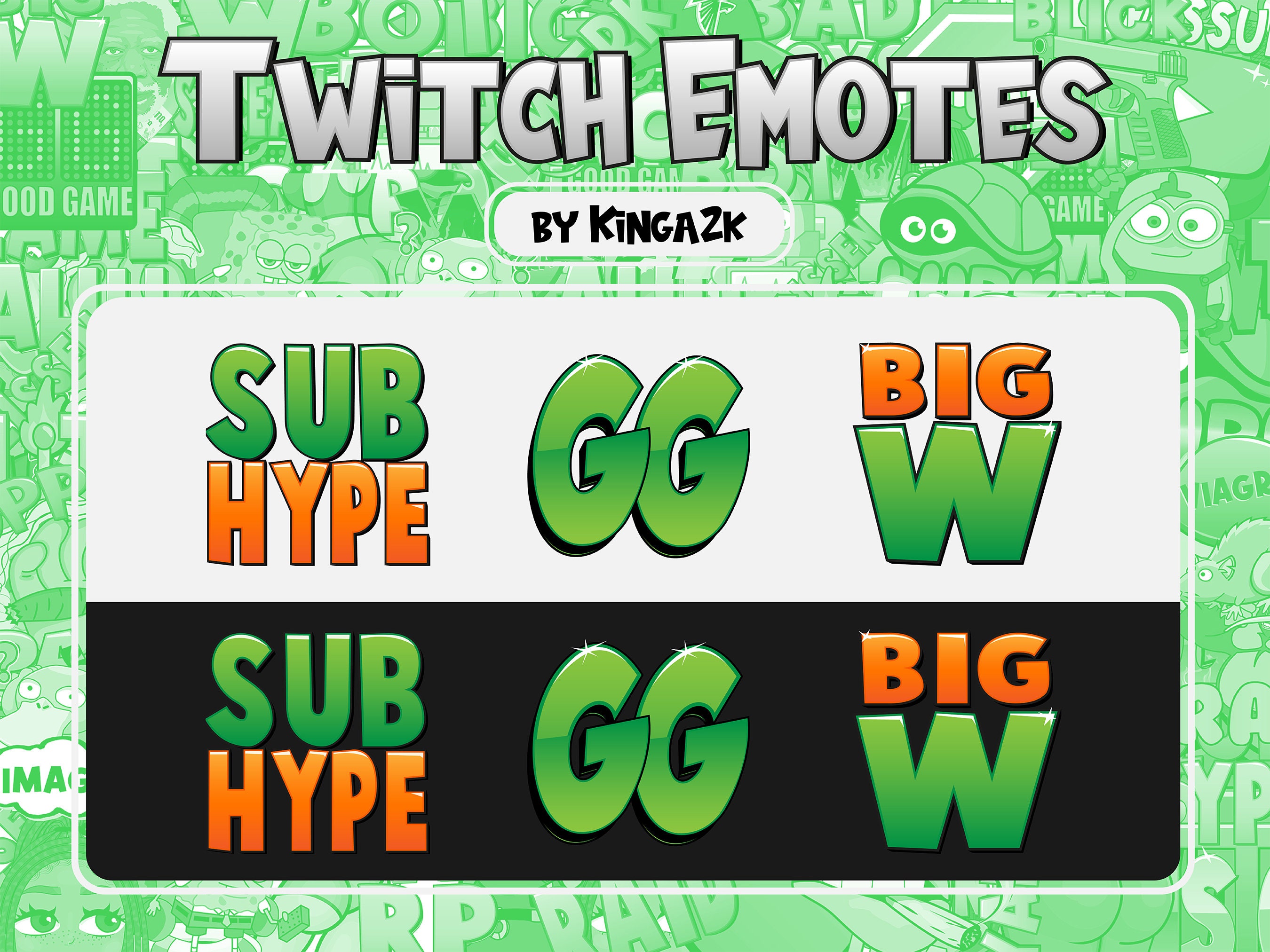 Sub Hype Big W GG Emote Set in Green and Orange for Twitch | Etsy
