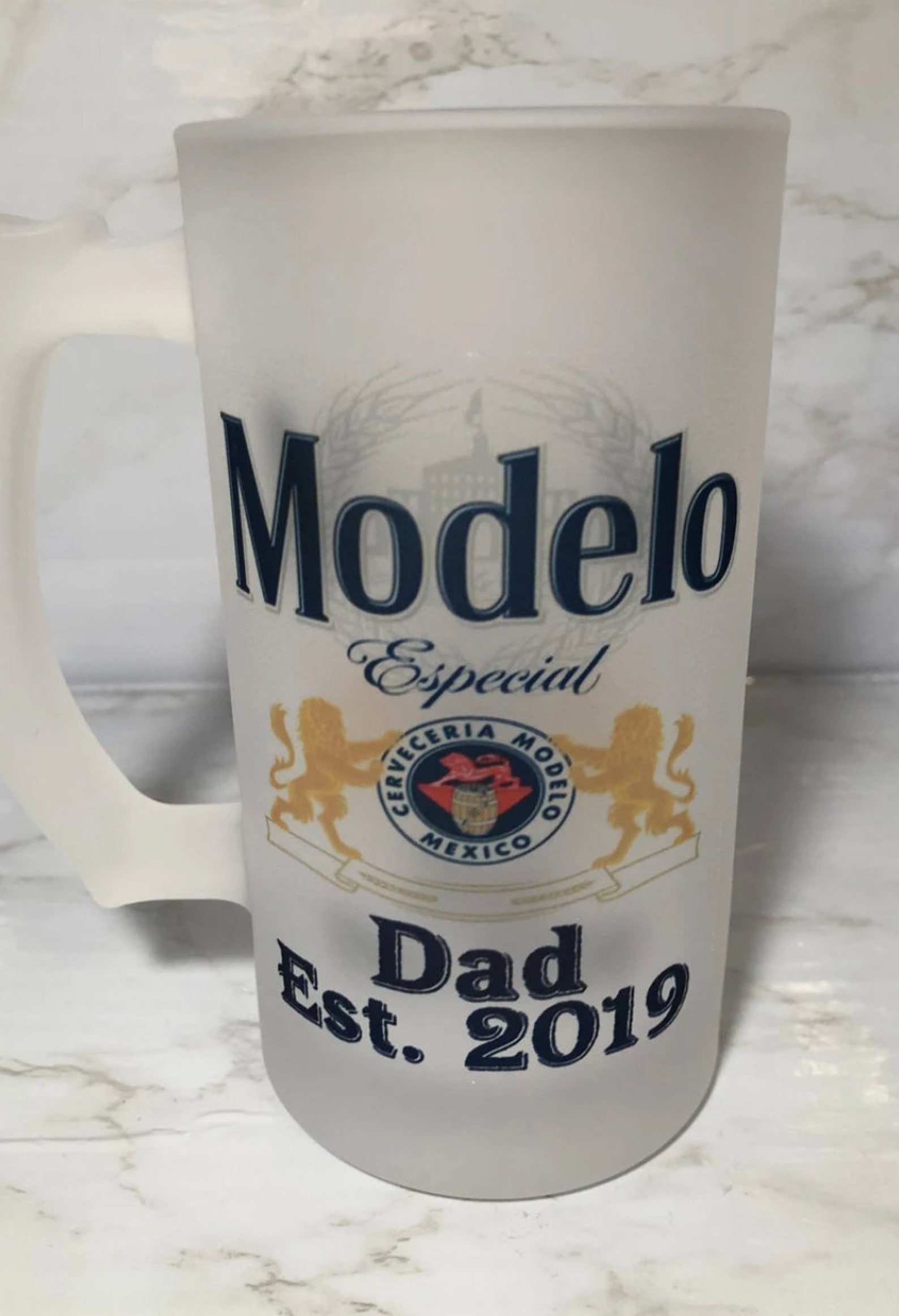 Custom and Personalized Modelo Frosted Glass Beer Mug. Husband Est. Dad ...