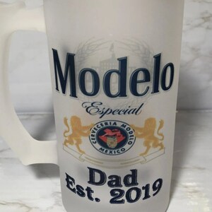Custom and Personalized Modelo Frosted Glass Beer Mug. Husband Est. Dad ...