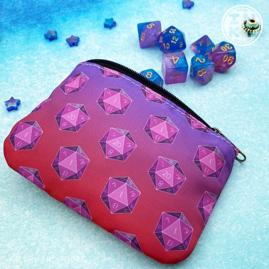 Dnd Pink & Purple D20 Dice Mini Coin Purse (4.5" X 2.75”)— Small TTRPG ...