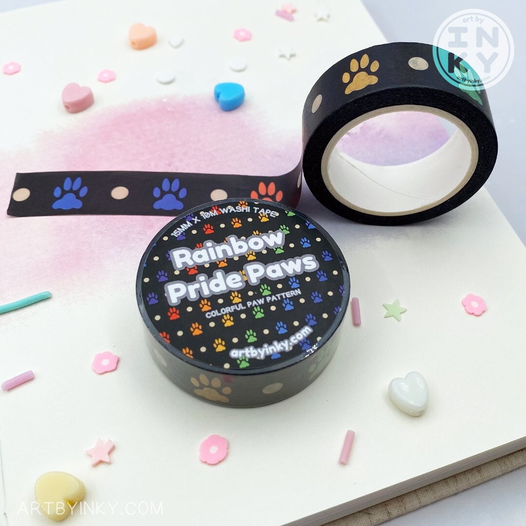 Rainbow LGBTQIA Paw Print Pattern Washi Tape 15mm X 10m decorative ...