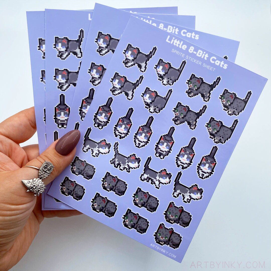 8-bit Pixel Video Game Cat Sprite Sticker Sheet - Etsy