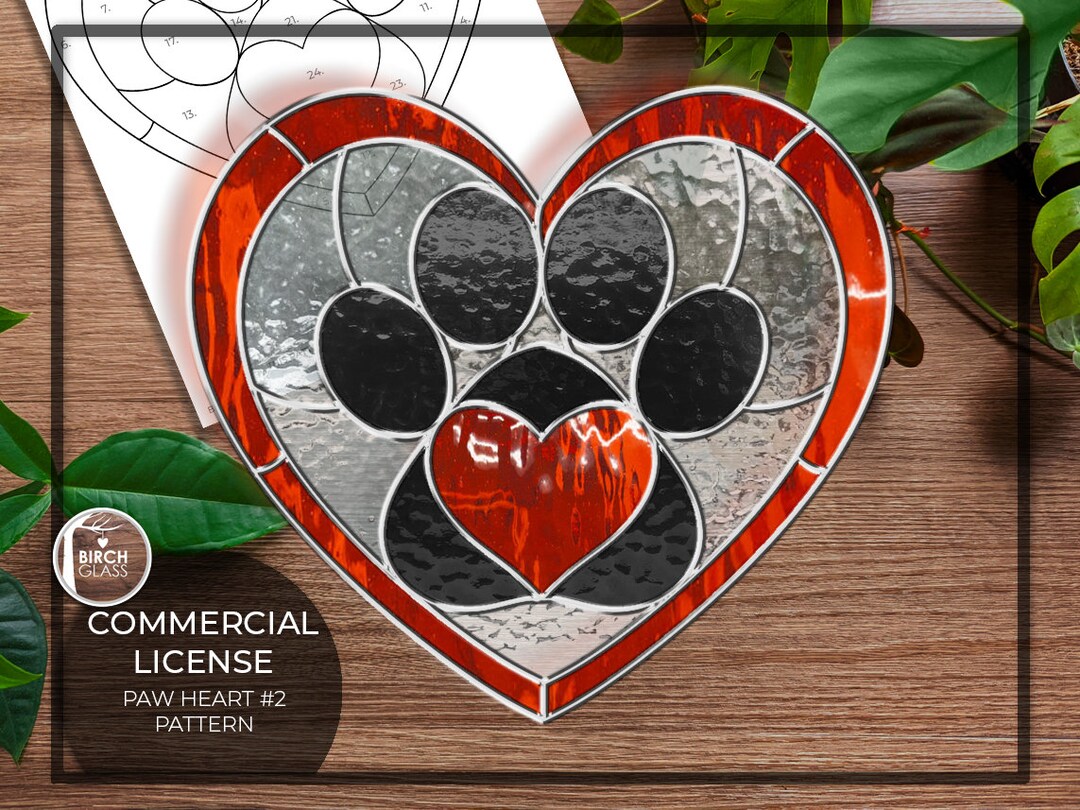 PATTERN Paw Heart 2 Stained Glass Pattern PDF Digital Download Panel ...