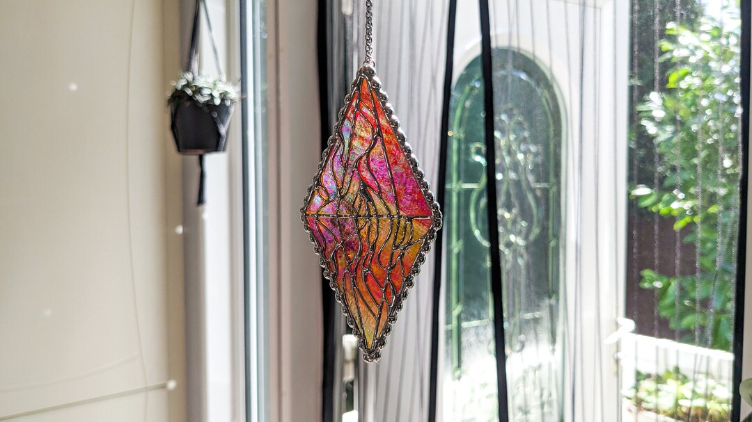RED FIERY IRIDIZED Glass Magic Crystal Suncatcher Plant Stake - Stained ...