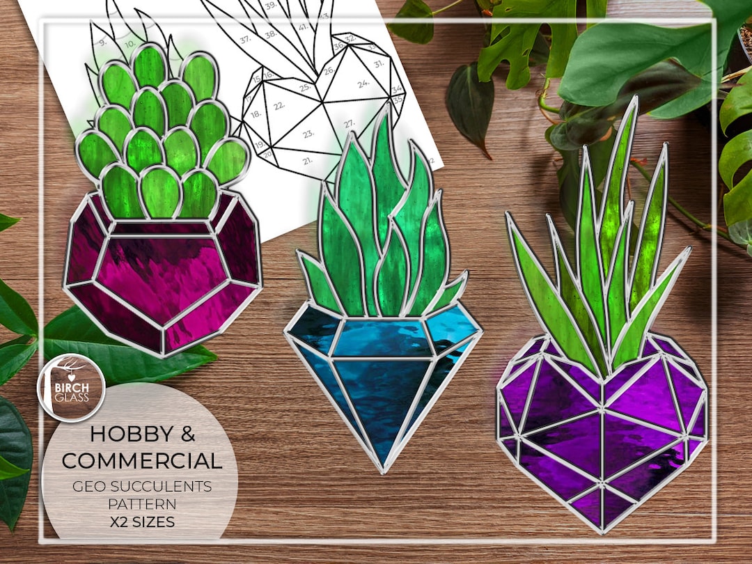 PATTERN • Geometric Succulents Stained Glass Pattern • PDF • Digital ...